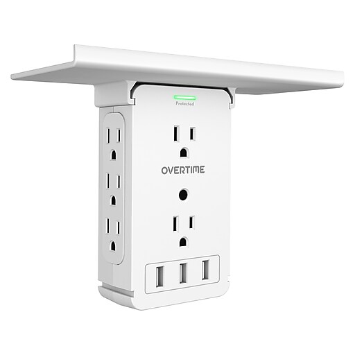 Overtime Wall Outlet Shelf, 8 Outlets and 3 USB Ports, Surge Protector ...