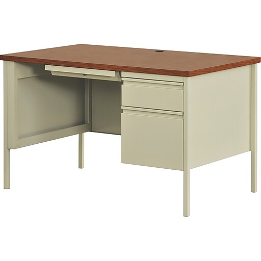 Hirsh 48"W Single-Pedestal Desk, Putty/Oak (20091) | Staples