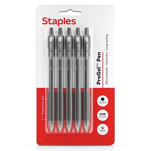 Staples ProGel™ Retractable Gel Pen, Fine Point, 0.7mm, Black Ink, 5 ...