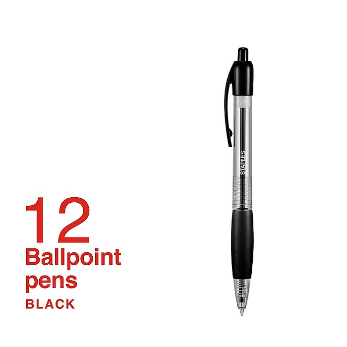 Staples Retractable Ballpoint Pens Fine Point 0.7mm Black Ink Dozen 50786 CC Staples