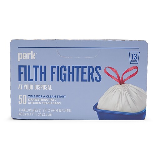 Perk™ 13 Gallon Kitchen Trash Bag, 28" x 24", Low Density, 0.9 mil ...