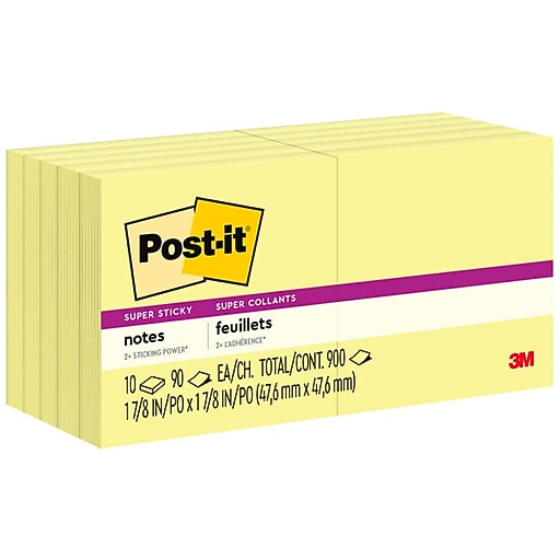 Post-it Super Sticky Notes, 1 7/8" x 1 7/8", Canary Collection, 90 ...