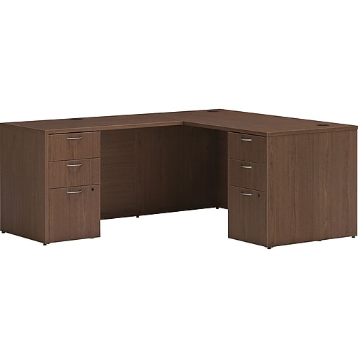 HON Mod 60"W L-Shaped Double-Pedestal Desk, Sepia Walnut ...