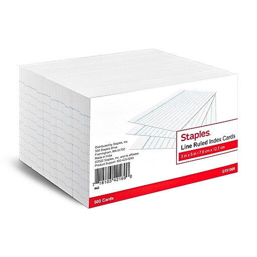 Staples 3" x 5" Index Cards, Lined, White, 500/Pack (TR51009) | Staples