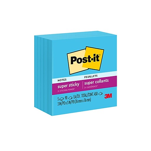 Post-it Super Sticky Notes, 3" x 3", Blue Paradise, 90 Sheet/Pad, 5 ...
