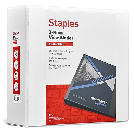 Staples 4" 3-Ring View Binder, D-Ring, White (55414/26358) | Staples