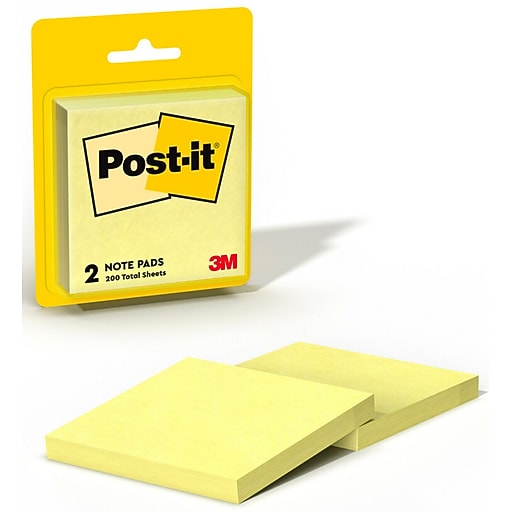 Post-it Notes, 3" x 3", Canary Collection, Lined, 100 Sheet/Pad, 2 Pads ...