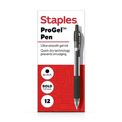 Staples ProGel™ Retractable Gel Pen, Bold Point, 1.0mm, Black Ink ...