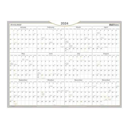 2024 AT-A-GLANCE WallMates 24" x 18" Yearly Dry-Erase Calendar, White ...