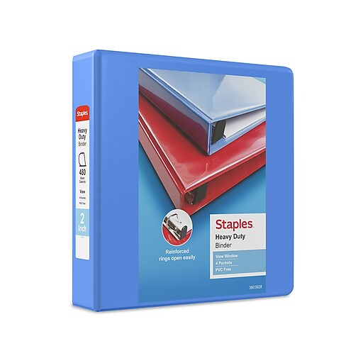 Staples Heavy Duty 2" 3-Ring View Binder, D-Ring, Periwinkle (ST56291 ...