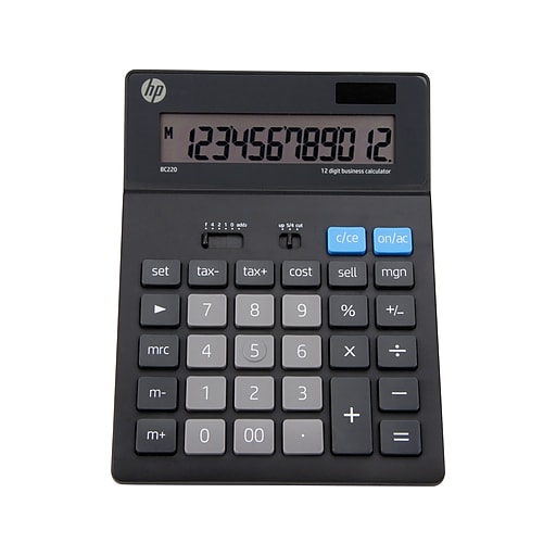 HP BC220 12-Digit Battery/Solar Powered Basic Calculator, Black/Gray (91075R) | Staples