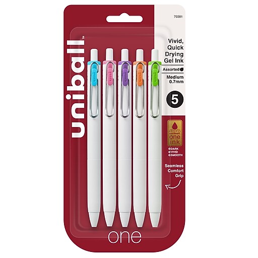 uni-ball one Retractable Gel Pen, Medium Point, 0.7mm, Assorted Ink, 5 ...