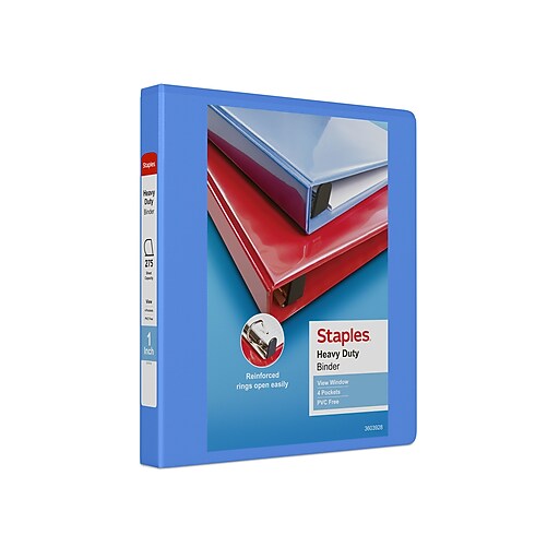Staples Heavy Duty 1" 3-Ring View Binder, D-Ring, Periwinkle (ST56289 ...