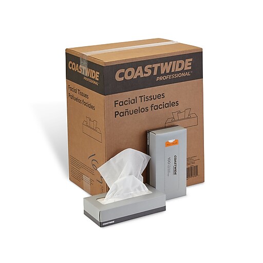 Coastwide Professional™ Facial Tissue, 2-Ply, 100 Sheets/Box, 30 Boxes ...
