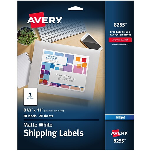 Avery Inkjet Shipping Labels, 8-1/2" x 11", White, 20 Labels/Pack (8255 ...