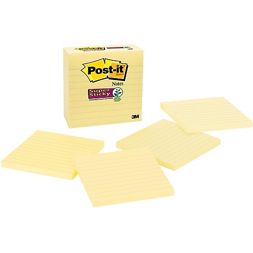 Post-it Super Sticky Notes, 4" x 4", Canary Collection, Lined, 90 Sheet ...