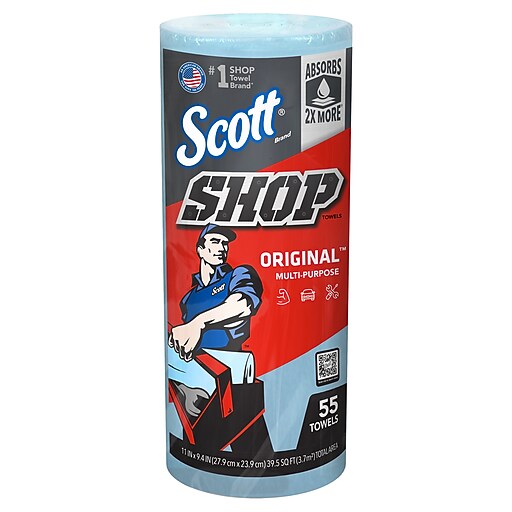 Scott Shop Original Paper Cleaning Wipers, 11" x 10.4", Blue, 55 Sheets ...