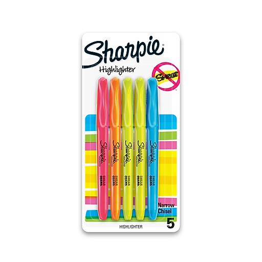 Sharpie Stick Highlighter, Chisel Tip, Assorted, 5/Pack (1908101) | Staples