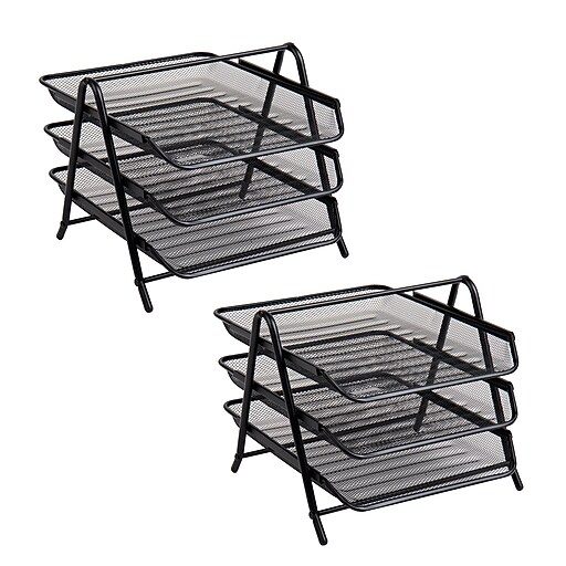 Mind Reader Metal 3-Tier Stackable Paper Desk Tray Organizer, Black, 2 ...