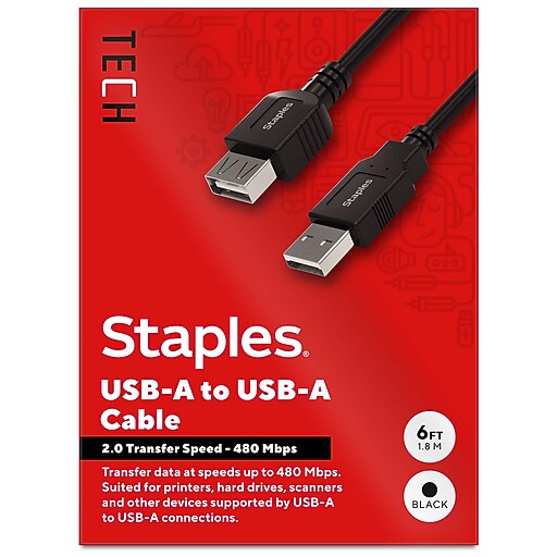 Staples TECH 6 ft. USB-A to USB-A Cable, Male to Male, Black (ST62439 ...