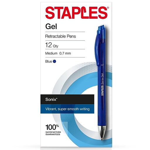 Staples Sonix Retractable Gel Pens, Medium Point, Red Ink, Dozen (13562 ...