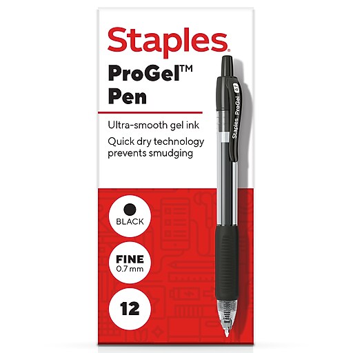 Staples ProGel™ Retractable Gel Pen, Fine Point, 0.7mm, Black Ink ...