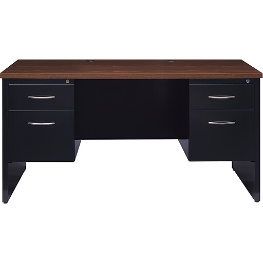 Hirsh 60"W Double-Pedestal Desk, Black/Walnut (20533) | Staples