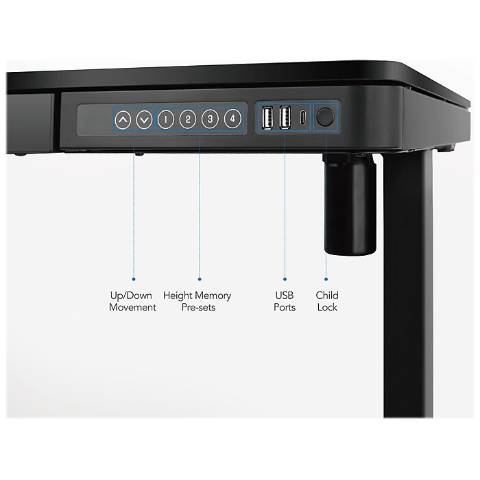 FlexiSpot EW8 48 W Rectangular Adjustable Metal Standing Desk Black EW8B Staples