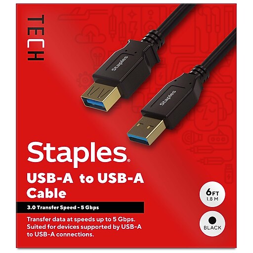 Staples TECH 6 ft. USB-A to USB-A Cable, Male to Male, Black (ST62442 ...