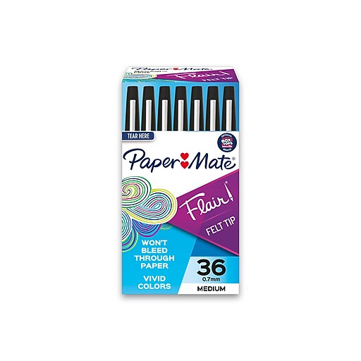 Paper Mate Flair Felt Pen, Medium Point, Black Ink, 36/Pack (1921070 ...