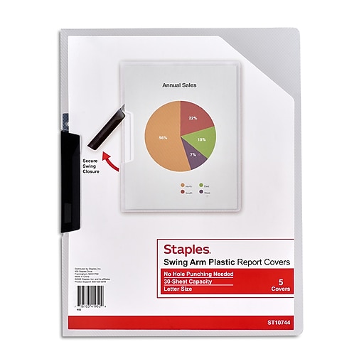 Staples Swing-Lock Report Covers, Clear, 8 1/2" x 11", 5/Pack (10744-CC ...