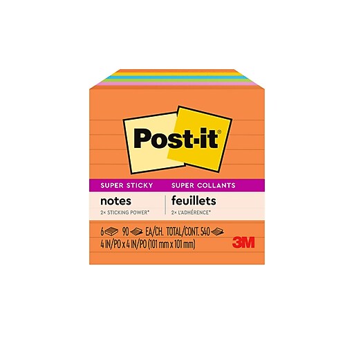 Post-it Super Sticky Notes, 4" x 4", Energy Boost Collection, Lined, 90 ...