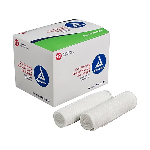 Dynarex 4" Single-Ply Stretch Gauze Bandage, 12/Pack, 8 Packs/Carton ...