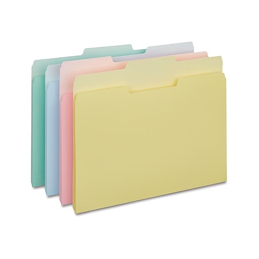 Staples File Folders, 1/3-Cut Tab, Letter Size, Assorted Pastels, 100 ...