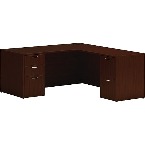 HON Mod 66"W L-Shaped Double-Pedestal Desk, Traditional Mahogany ...