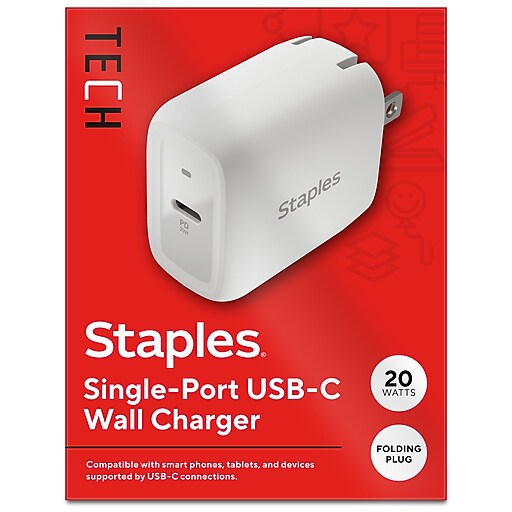 Staples TECH USB-C Wall Charger, 20W, White (NX60446) | Staples