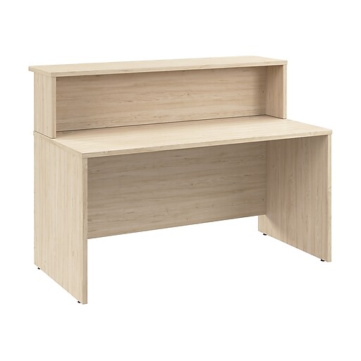 Bush Business Furniture Arrive 60"W Reception Desk with Shelf, Natural ...