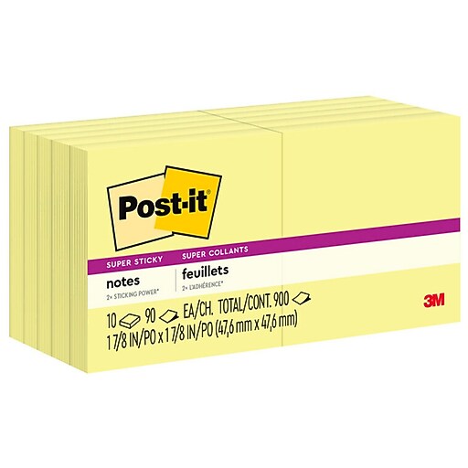 Post-it Super Sticky Notes, 3" x 3", Canary Collection, 90 Sheet/Pad ...
