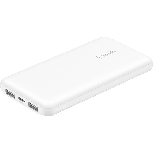 Belkin BoostCharge USB-A/USB-C Power Bank, 10000 mAh, White (BPB011btWH ...