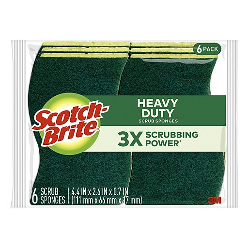Scotch-Brite Heavy Duty Sponge with Scrubber, Green/Yellow, 6 Sponges ...