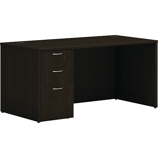 HON Mod 60"W Single-Pedestal Desk, Java Oak (HLPLDS60PSJA1) | Staples