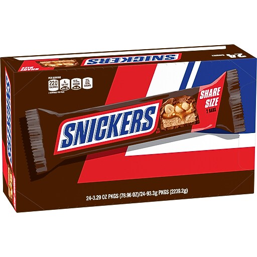 Snickers Sharing Size Milk Chocolate Candy Bars, 3.29 oz., 24/Box ...