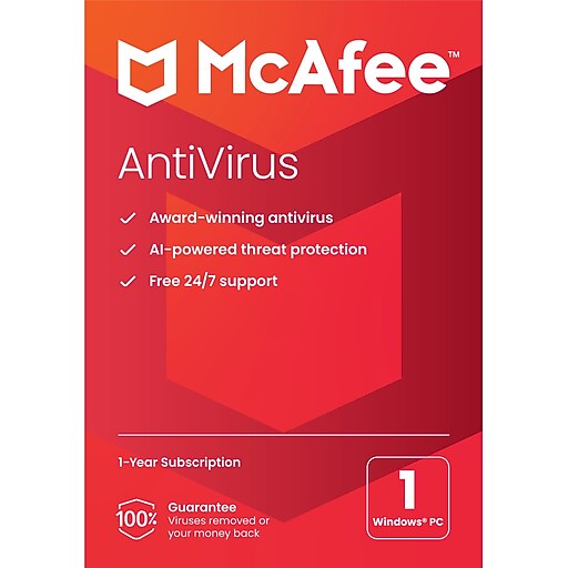 McAfee AntiVirus for 1 User, Windows, Product Key Card (MAB21EST1RAAM ...