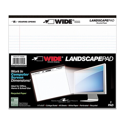 Roaring Spring WIDE Landscape Format Writing Pad, College Ruled, 11 x 9 ...