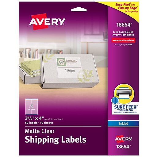 Avery Easy Peel Inkjet Shipping Labels, 3-1/3" x 4", Clear, 60 Labels ...