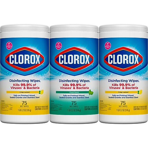 Clorox Disinfecting Wipes Value Pack, 75 Wipes/Container, 3/Pack (30208 ...