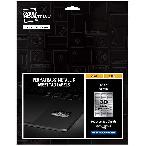 Avery PermaTrack Metallic Laser Asset Tag Labels, 3/4" x 2", Glossy ...