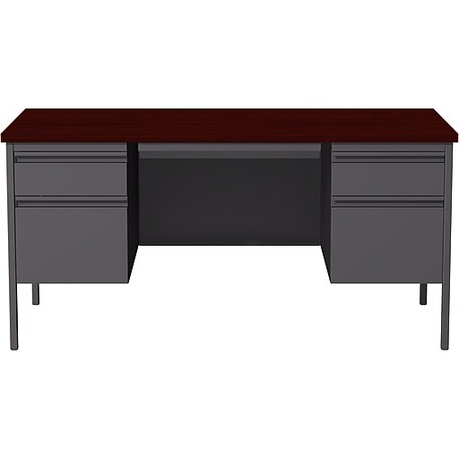 Hirsh 60"W Double-Pedestal Computer Desk, Charcoal/Mahogany (20102 ...