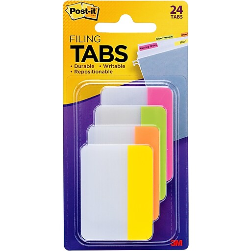 Post-it Tabs, 2" Wide, Solid, Assorted Colors, 24 Tabs/Pack (686-PLOY ...