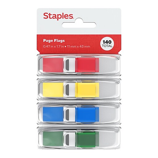 Staples Stickies Page Flags, 0.47" Wide, Assorted Colors, 140/Pack ...